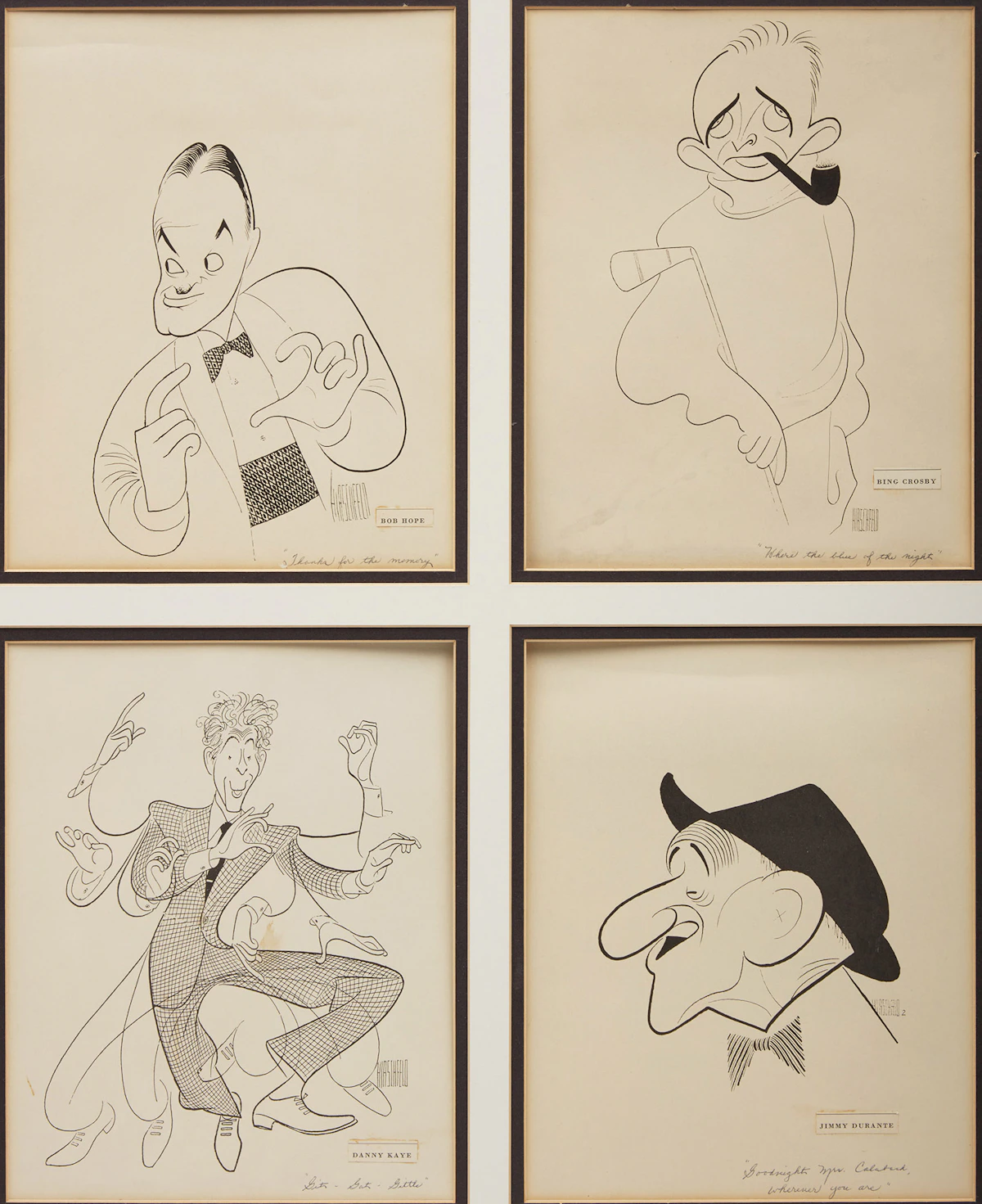 Al Hirschfeld - Bob Hope, Bing Crosby, Danny Kaye and Jimmy Durante ...